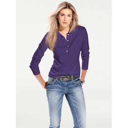Polokragenpullover Heine "Polopullover", Damen, Gr. 36, lila (pflaume), 100% Baumwolle, unifarben, Pullover