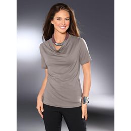 Wasserfallshirt Inspirationen "Shirt", Damen, Gr. 40, grau (taupe), 95% Viskose, 5% Elasthan, unifarben, Wasserfallausschnitt, Shirts