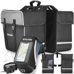 TecTake&reg; Set Fahrradtasche Georg und Fahrradrahmentasche, gro&szlig;e Fahrradtasche mit 2 F&auml;chern, Schnallenverschluss, Tragegriff und Reflektorstreifen, wasserabweisend und robust