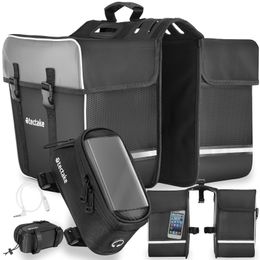 TecTake&reg; Set Fahrradtasche Georg und Fahrradrahmentasche, gro&szlig;e Fahrradtasche mit 2 F&auml;chern, Schnallenverschluss, Tragegriff und Reflektorstreifen, wasserabweisend und robust