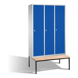 C+P Umkleidespind Classic mit Sitzbank, 3 Abteile, H2090xB1200xT500/815mm Front Enzianblau Korpus Lichtgrau ; C + P M&ouml;belsysteme (8050-32|S10038)