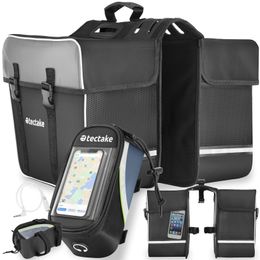 TecTake&reg; Set Fahrradtasche Georg und Fahrradrahmentasche, gro&szlig;e Fahrradtasche mit 2 F&auml;chern, Schnallenverschluss, Tragegriff und Reflektorstreifen, wasserabweisend und robust