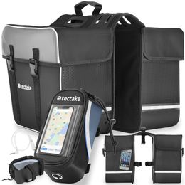 TecTake&reg; Set Fahrradtasche Georg und Fahrradrahmentasche, gro&szlig;e Fahrradtasche mit 2 F&auml;chern, Schnallenverschluss, Tragegriff und Reflektorstreifen, wasserabweisend und robust