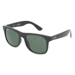 Ray-Ban Junior RJ 9069S JUSTIN | Kinder-Sonnenbrille | Fassung: Vollrand, Quadratisch, Kunststoff, Schwarz | Glasfarbe: Gr&uuml;n