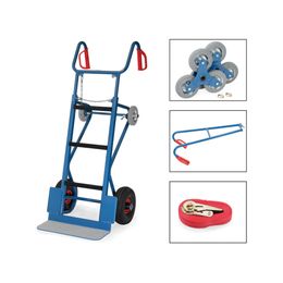 Fetra 11050 Ger&auml;tekarre aus Stahlrohr mit Pulverbeschichtung und Treppensternen (Tragkraft:400 kg, Schaufel:19x55 cm, Komplettausr&uuml;stung mit Tragholm und Spanngurt))