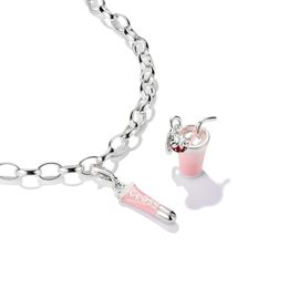 Charm-Einh&auml;nger Thomas Sabo "Charm Pink Lipgloss - Connect", silberfarben, rosa, Charms, Damen, Silber 925 (recycelt), Emaille