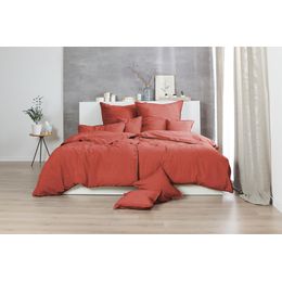 Bettw&auml;sche Primera "Renforce Stonewashed", rot (rot, braun), B/L: 155cm x 220cm, 1 Stk., 1 Stk., Renforc&eacute;, B/L: 80cm x 80cm, 2 Stk., Renforc&eacute;, Obermaterial: 100% Baumwolle, Bettw&auml;sche, Bettw&auml;sche, jedes Teil ein Unikat, gewaschene Used Optik