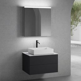 neoro n50 Unterschrank B: 80 cm mit 2 Ausz&uuml;gen, Waschtisch B: 58 cm wei&szlig; matt, mit Spiegelschrank f&uuml;r die Schweiz,,