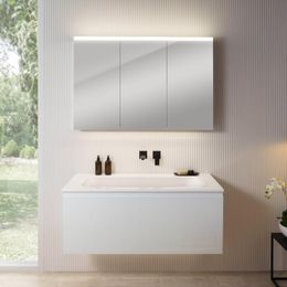 rivea Dia Unterschrank B: 121 cm mit 1 Auszug, Waschtisch ohne Hahnloch wei&szlig;, mit n50 Spiegelschrank f&uuml;r die Schweiz,, BR0039WH+BR0056WH+BN0488MI,