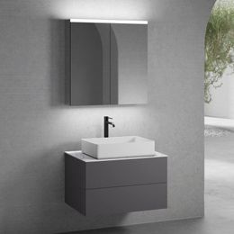 neoro n50 Unterschrank B: 80 cm mit 2 Ausz&uuml;gen, Waschtisch B: 58 cm wei&szlig; matt, mit Spiegelschrank f&uuml;r die Schweiz,,