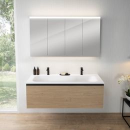 rivea Dia Unterschrank B: 141 cm mit 1 Auszug, Waschtisch mit 2 Hahnl&ouml;chern wei&szlig; matt, mit n50 Spiegelschrank f&uuml;r die Schweiz,,