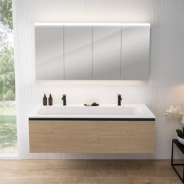 rivea Dia Unterschrank B: 161 cm mit 1 Auszug, Waschtisch mit 2 Hahnl&ouml;chern wei&szlig;, mit n50 Spiegelschrank f&uuml;r die Schweiz,, BR0045SO+BR0129WH+BN0524MI,