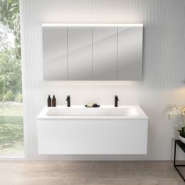 rivea Dia Unterschrank B: 141 cm mit 1 Auszug, Waschtisch mit 2 Hahnl&ouml;chern wei&szlig;, mit n50 Spiegelschrank f&uuml;r die Schweiz,, BR0044WM+BR0127WH+BN0523MI,