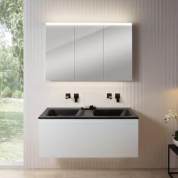 rivea Dia Unterschrank B: 121 cm mit 1 Auszug, Doppelwaschtisch ohne Hahnloch schwarz matt, mit n50 Spiegelschrank f&uuml;r die Schweiz,,
