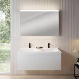 rivea Dia Unterschrank B: 121 cm mit 1 Auszug, Doppelwaschtisch mit 2 Hahnl&ouml;chern wei&szlig;, mit n50 Spiegelschrank f&uuml;r die Schweiz,,