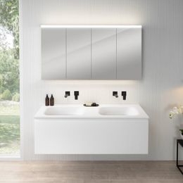 rivea Dia Unterschrank B: 141 cm mit 1 Auszug, Doppelwaschtisch ohne Hahnloch wei&szlig; matt, mit n50 Spiegelschrank f&uuml;r die Schweiz,,
