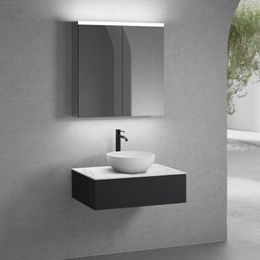 neoro n50 Unterschrank B: 80 cm mit 1 Auszug, Waschtisch &Oslash; 40 cm wei&szlig; matt, mit Spiegelschrank f&uuml;r die Schweiz,, BN0064WM+BN0412BM+BN0402C1+BN0486MI,