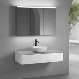neoro n50 Unterschrank B: 120 cm mit 1 Auszug, Waschtisch &Oslash; 40 cm wei&szlig; matt, mit Spiegelschrank f&uuml;r die Schweiz,, BN0064WM+BN0414WH+BN0404C3+BN0488MI,