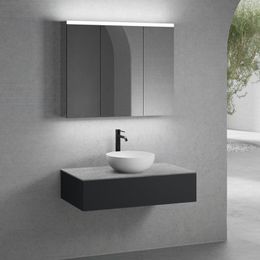 neoro n50 Unterschrank B: 100 cm mit 1 Auszug, Waschtisch &Oslash; 40 cm wei&szlig; matt, mit Spiegelschrank f&uuml;r die Schweiz,, BN0064WM+BN0413BM+BN0403C3+BN0487MI,