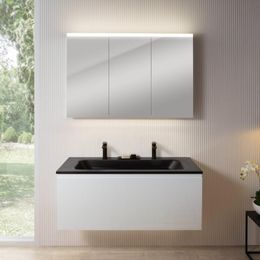 rivea Dia Unterschrank B: 121 cm mit 1 Auszug, Waschtisch mit 2 Hahnl&ouml;chern schwarz matt, mit n50 Spiegelschrank f&uuml;r die Schweiz,,