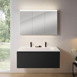rivea Dia Unterschrank B: 121 cm mit 1 Auszug, Waschtisch mit 2 Hahnl&ouml;chern wei&szlig;, mit n50 Spiegelschrank f&uuml;r die Schweiz,, BR0039BM+BR0098WH+BN0488MI,