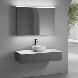 neoro n50 Unterschrank B: 120 cm mit 1 Auszug, Waschtisch &Oslash; 45 cm wei&szlig; matt, mit Spiegelschrank f&uuml;r die Schweiz,, BN0106WM+BN0414GR+BN0404C1+BN0488MI,