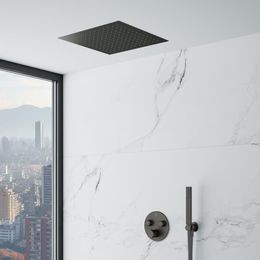 Mariner Duschsystem mit Eden round Thermostat inkl. Grundk&ouml;rper, Regenpaneel f&uuml;r Deckeneinbau mit 1 Strahlart 440 mm und Metall-Brauseset,