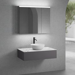 neoro n50 Unterschrank B: 100 cm mit 1 Auszug, Waschtisch &Oslash; 40 cm wei&szlig; matt, mit Spiegelschrank f&uuml;r die Schweiz,, BN0064WM+BN0413GR+BN0403C1+BN0487MI,