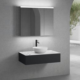 neoro n50 Unterschrank B: 100 cm mit 1 Auszug, Waschtisch &Oslash; 40 cm wei&szlig; matt, mit Spiegelschrank f&uuml;r die Schweiz,, BN0064WM+BN0413BM+BN0403C1+BN0487MI,