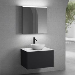 neoro n50 Unterschrank B: 80 cm mit 1 Auszug, Waschtisch &Oslash; 45 cm wei&szlig; matt, mit Spiegelschrank f&uuml;r die Schweiz,, BN0106WM+BN0432BM+BN0402C1+BN0486MI,