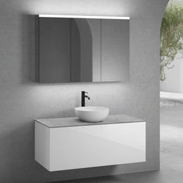neoro n50 Unterschrank B: 120 cm mit 1 Auszug, Waschtisch &Oslash; 40 cm wei&szlig; matt, mit Spiegelschrank f&uuml;r die Schweiz,, BN0064WM+BN0434WH+BN0404C3+BN0488MI,