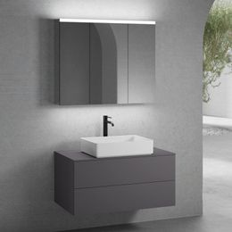 neoro n50 Unterschrank B: 100 cm mit 2 Ausz&uuml;gen, Waschtisch B: 58 cm wei&szlig; matt, mit Spiegelschrank f&uuml;r die Schweiz,,