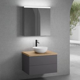 neoro n50 Unterschrank B: 80 cm mit 2 Ausz&uuml;gen, Waschtisch &Oslash; 40 cm wei&szlig; matt, mit Spiegelschrank f&uuml;r die Schweiz,,