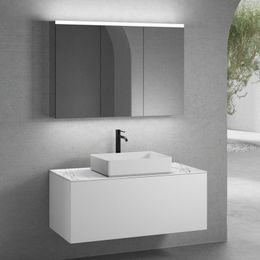 neoro n50 Unterschrank B: 120 cm mit 1 Auszug, Waschtisch B: 58 cm wei&szlig; matt, mit Spiegelschrank f&uuml;r die Schweiz,,