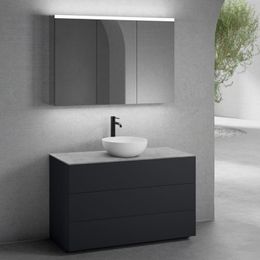 neoro n50 Unterschrank B: 120 cm mit 3 Ausz&uuml;gen, Waschtisch &Oslash; 45 cm wei&szlig; matt, mit Spiegelschrank f&uuml;r die Schweiz,,
