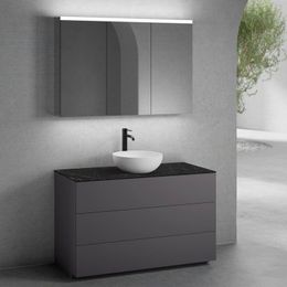 neoro n50 Unterschrank B: 120 cm mit 3 Ausz&uuml;gen, Waschtisch &Oslash; 40 cm wei&szlig; matt, mit Spiegelschrank f&uuml;r die Schweiz,,