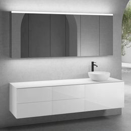 neoro n50 M&ouml;belanlage B: 200 cm mit 5 Ausz&uuml;gen, Waschtisch &Oslash; 45 cm wei&szlig; matt, mit Spiegelschrank f&uuml;r die Schweiz,,
