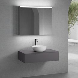 neoro n50 Unterschrank B: 100 cm mit 1 Auszug, Waschtisch &Oslash; 45 cm wei&szlig; matt, mit Spiegelschrank f&uuml;r die Schweiz,, BN0106WM+BN0413GR+BN0403GR+BN0487MI,