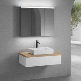 neoro n50 Unterschrank B: 100 cm mit 1 Auszug, Waschtisch B: 58 cm wei&szlig; matt, mit Spiegelschrank f&uuml;r die Schweiz,,