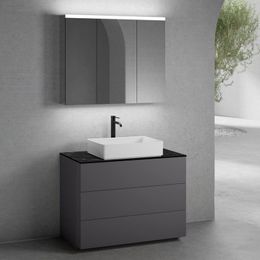neoro n50 Unterschrank B: 100 cm mit 3 Ausz&uuml;gen, Waschtisch B: 58 cm wei&szlig; matt, mit Spiegelschrank f&uuml;r die Schweiz,,
