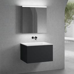 neoro n50 Unterschrank B: 80 cm mit 1 Auszug, Waschtisch ohne Hahnloch wei&szlig; matt, mit Spiegelschrank f&uuml;r die Schweiz,, BN0095WM+BN0432BM+BN0486MI,