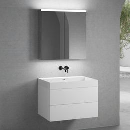 neoro n50 Unterschrank B: 80 cm mit 2 Ausz&uuml;gen, Waschtisch ohne Hahnloch wei&szlig; matt, mit Spiegelschrank f&uuml;r die Schweiz,, BN0134WM+BN0422WM+BN0486MI,