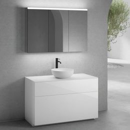 neoro n50 Unterschrank B: 120 cm mit 2 Ausz&uuml;gen, Waschtisch &Oslash; 40 cm wei&szlig; matt, mit Spiegelschrank f&uuml;r die Schweiz,,