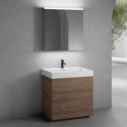 neoro n50 Unterschrank B: 80 cm mit 2 Ausz&uuml;gen, Waschtisch mit 1 Hahnloch wei&szlig; matt, mit Spiegelschrank f&uuml;r die Schweiz,, BN0138WM+BN0442WL+BN0486MI,