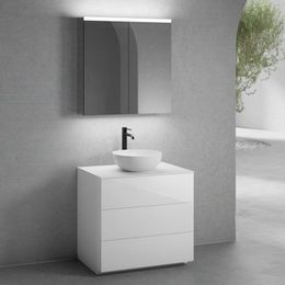 neoro n50 Unterschrank B: 80 cm mit 3 Ausz&uuml;gen, Waschtisch &Oslash; 40 cm wei&szlig; matt, mit Spiegelschrank f&uuml;r die Schweiz,,