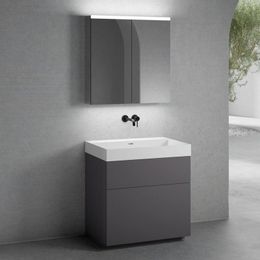 neoro n50 Unterschrank B: 80 cm mit 2 Ausz&uuml;gen, Waschtisch ohne Hahnloch wei&szlig; matt, mit Spiegelschrank f&uuml;r die Schweiz,, BN0134WM+BN0442GR+BN0486MI,
