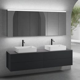 neoro n50 M&ouml;belanlage B: 200 cm mit 4 Ausz&uuml;gen, 2 Waschtische B: 58 cm wei&szlig; matt, mit Spiegelschrank f&uuml;r die Schweiz,,