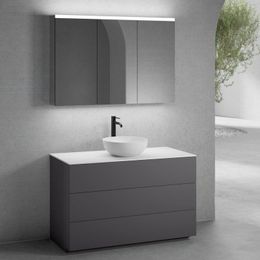 neoro n50 Unterschrank B: 120 cm mit 3 Ausz&uuml;gen, Waschtisch &Oslash; 45 cm wei&szlig; matt, mit Spiegelschrank f&uuml;r die Schweiz,,