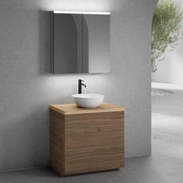 neoro n50 Unterschrank B: 80 cm mit 2 Ausz&uuml;gen, Waschtisch &Oslash; 45 cm wei&szlig; matt, mit Spiegelschrank f&uuml;r die Schweiz,,
