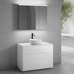 neoro n50 Unterschrank B: 100 cm mit 2 Ausz&uuml;gen, Waschtisch &Oslash; 40 cm wei&szlig; matt, mit Spiegelschrank f&uuml;r die Schweiz,,